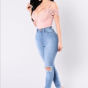 Fashion Nova | Tops | Blush Pink Lace Pattern Bodysuit | Poshmark